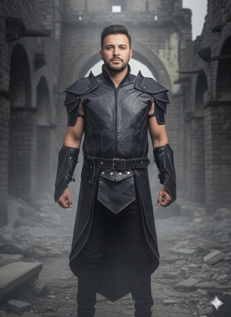 Black Leather Warrior Armor Set: Medieval Knight LARP Costume - Etsy