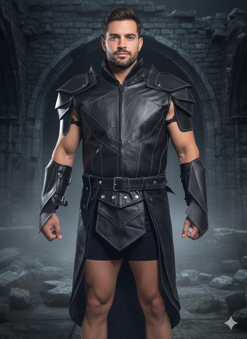 Black Leather Warrior Armor Set: Medieval Knight LARP Costume - Etsy