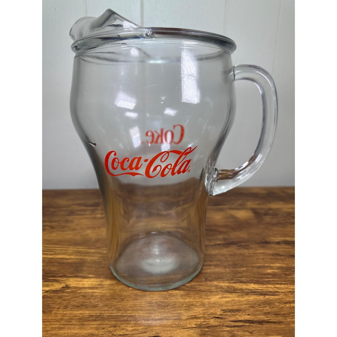 Vintage Coca Cola Coke Red Letters Clear Glass Pitcher Heavy 1980’s 9 ...
