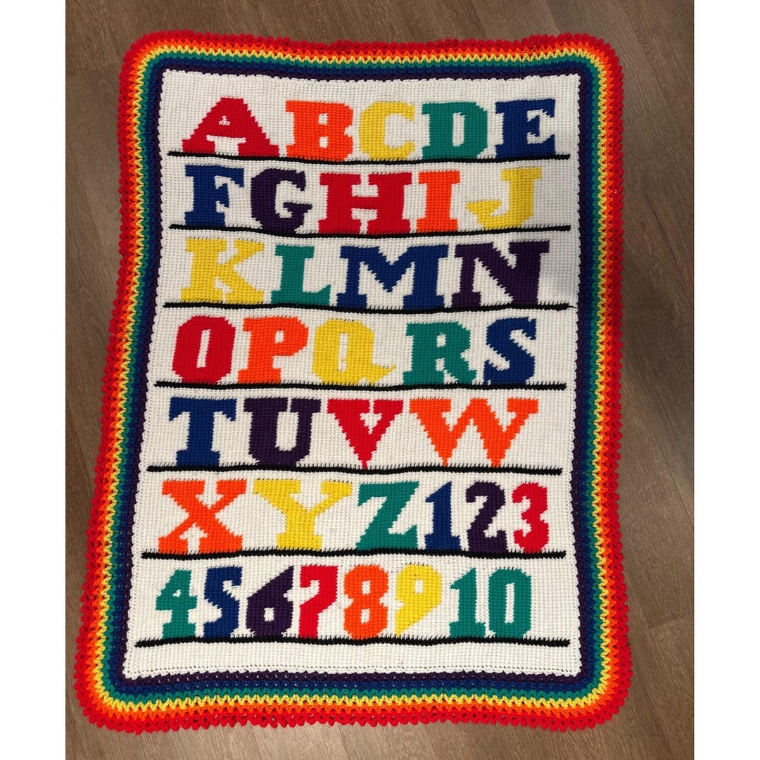 Vintage 1970's Alphabet Numbers Child's Rainbow Afghan 54” X 41” - Etsy