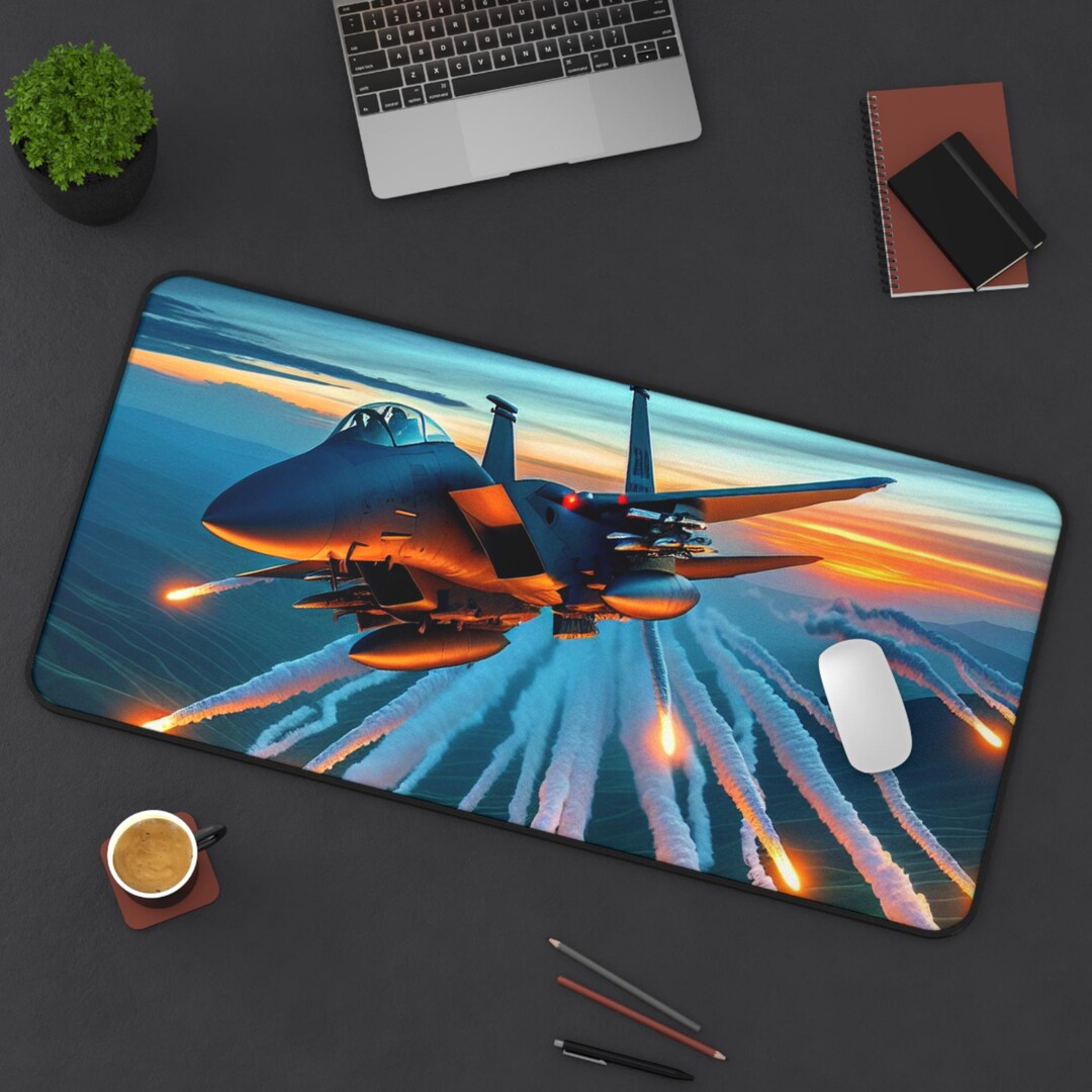 Fighter Jet Desk Mat - Aviation Pilot Aircraft Airplane Gift for Office ...