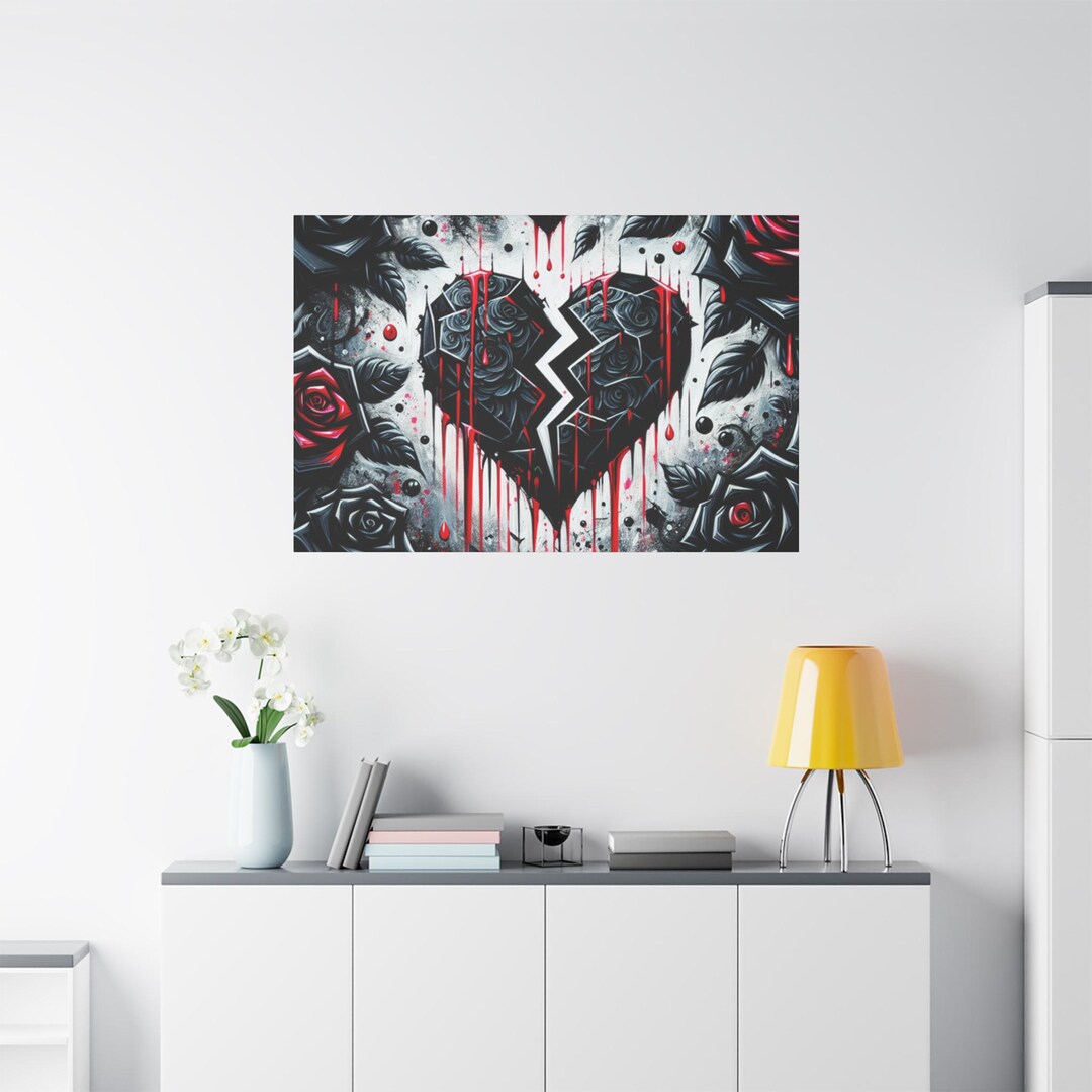 Canvas Wall Art, Abstract Broken Heart With Roses Home Decor, Stretched ...