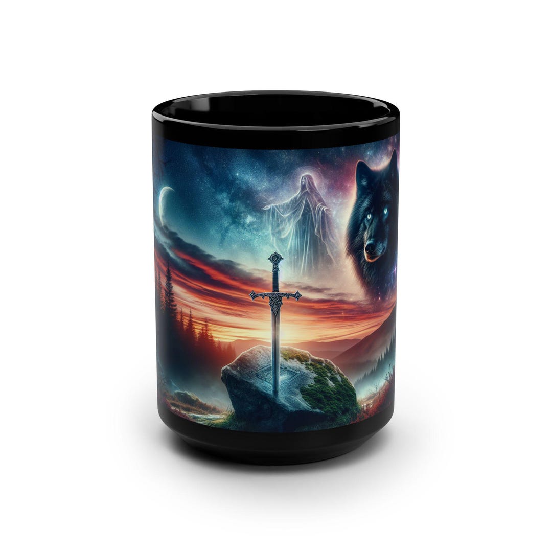 Sword in Stone Black Wolf Mug: Gothic Fantasy Coffee Cup (15oz) - Etsy