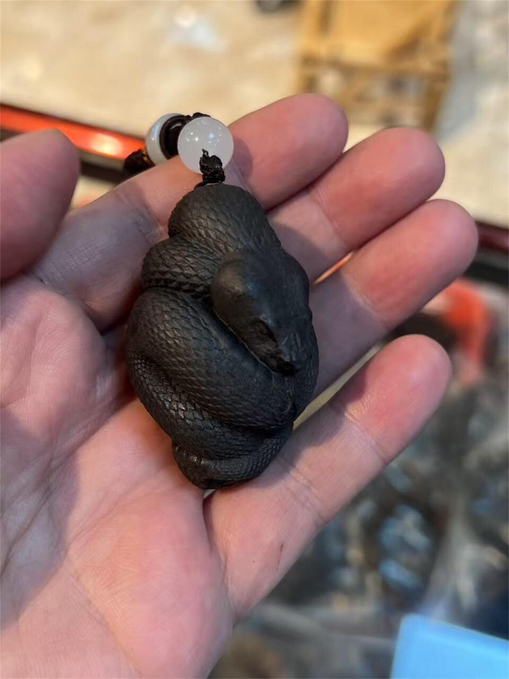 Hand-carved Wooden Python Figurine, Handmade Snake Palm Plaything ...