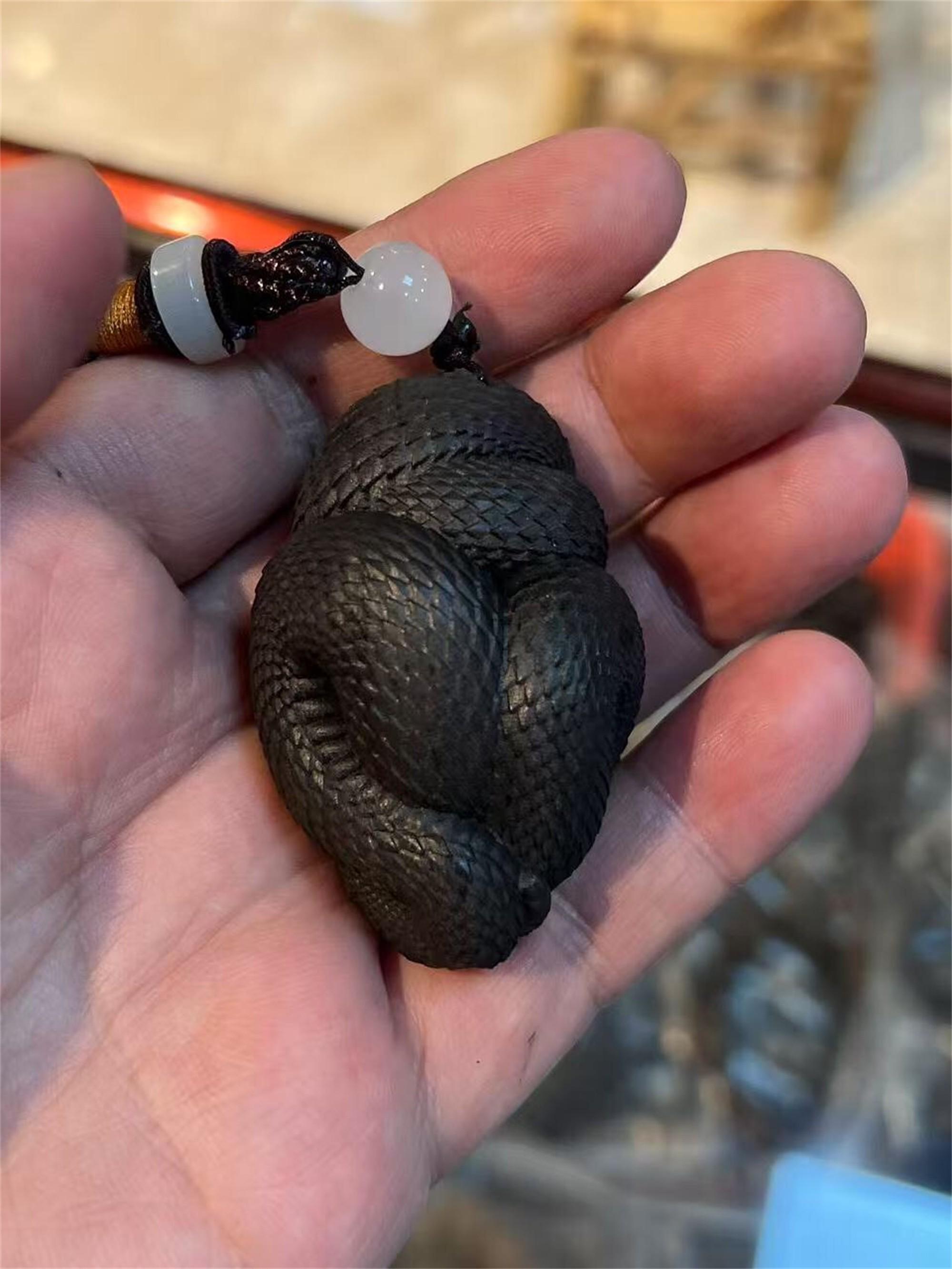 Hand-carved Wooden Python Figurine, Handmade Snake Palm Plaything ...