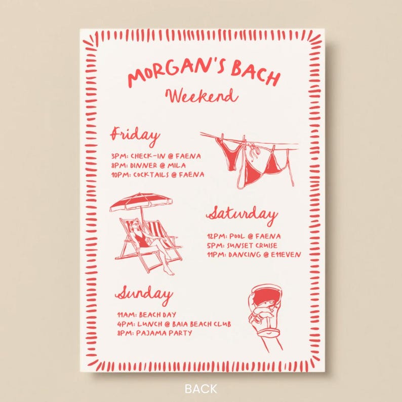 Custom Bachelorette Weekend Itinerary: the Bach Club Canva Template ...