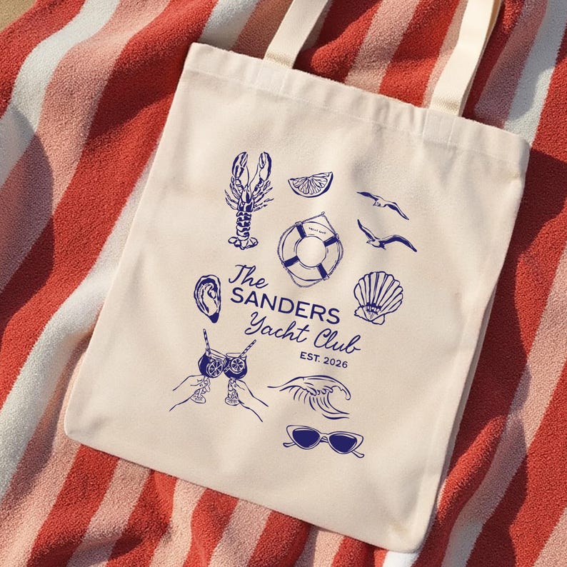 Beach Wedding Welcome Bag: Nautical Doodle Tote, Coastal Bachelorette ...