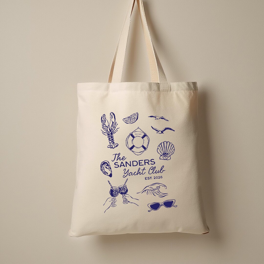 Beach Wedding Welcome Bag: Nautical Doodle Tote, Coastal Bachelorette ...