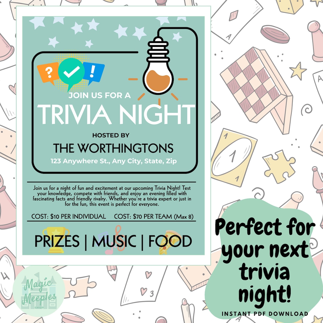 Digital Trivia Night Invitation, Canva Template Editable, Game Night ...