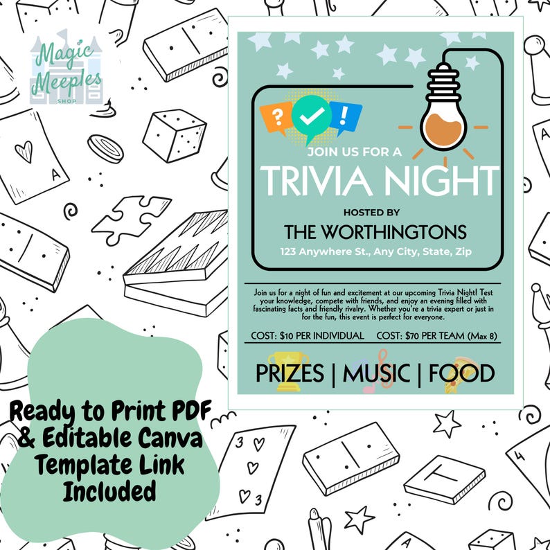 Digital Trivia Night Invitation: Editable Canva Template (instant ...