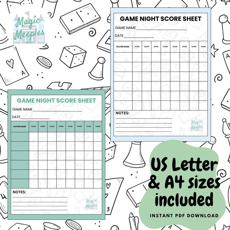 Printable Game Night Score Sheet PDF | Family Game Scorecard | US ...