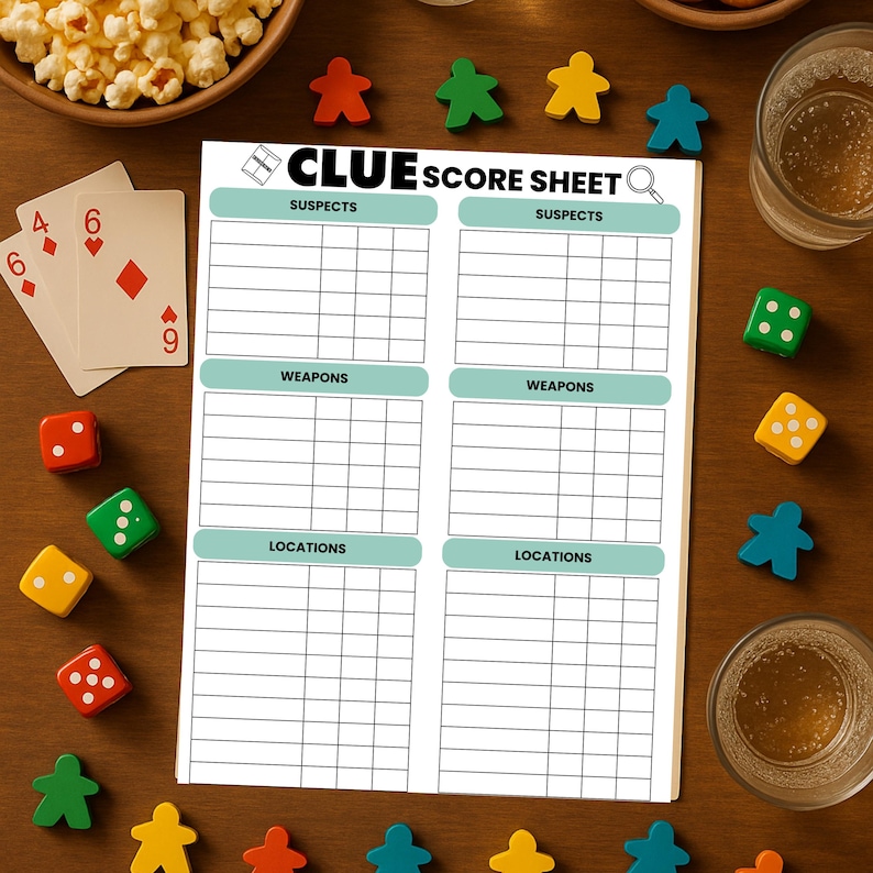 Clue Board Game Score Sheet Printable - Instant Digital Download ...