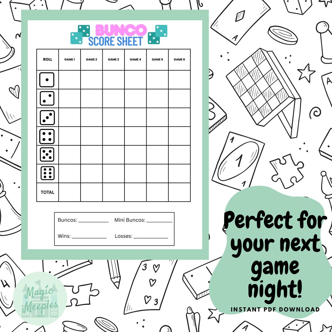 Printable Bunco Score Sheet Digital Download, Ideal for Dice Game Night ...