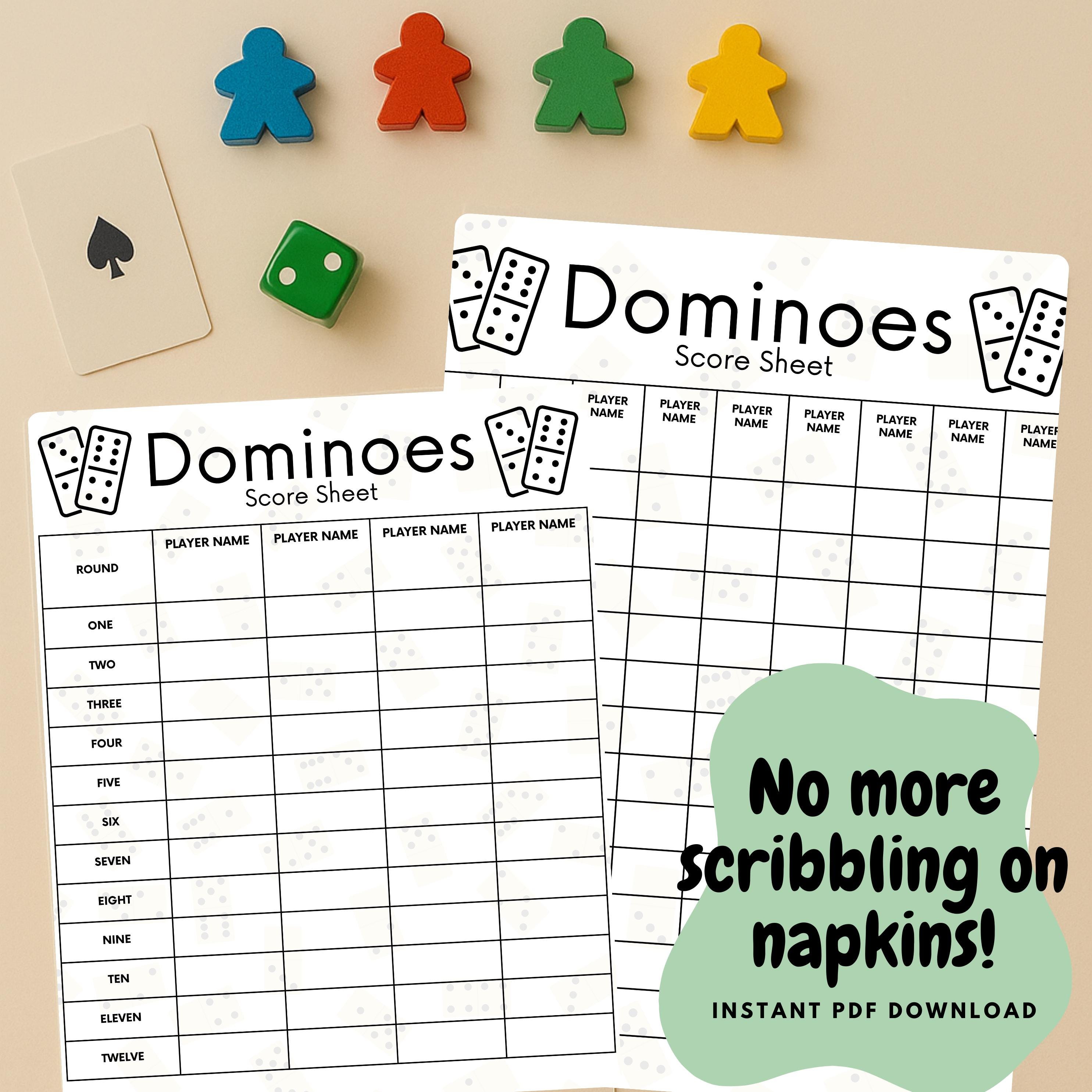 Printable Dominoes Score Sheet: Game Night Tracker (PDF) - Etsy Australia
