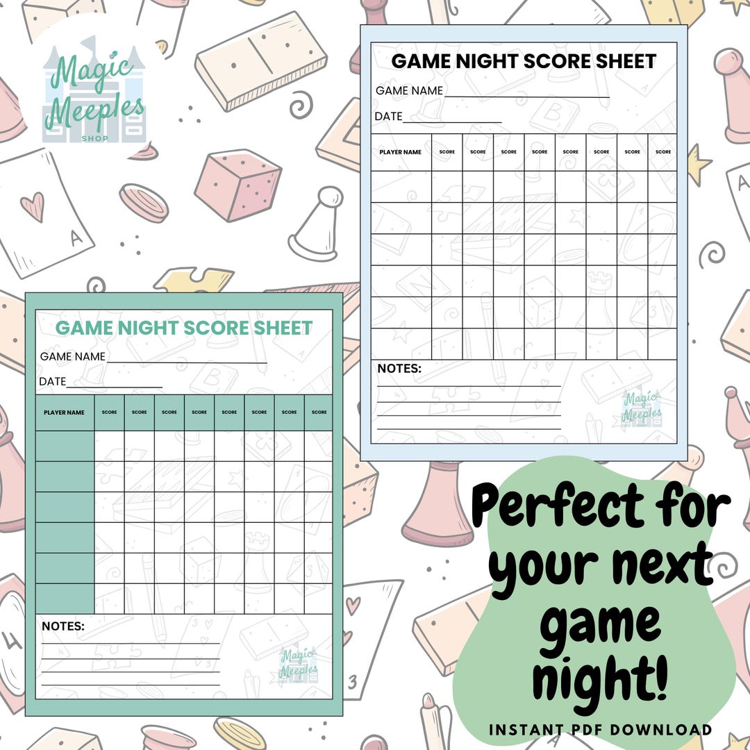Printable Game Night Score Sheet PDF | Family Game Scorecard | US ...