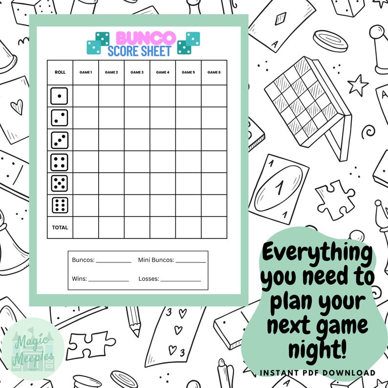 Printable Bunco Score Sheet Digital Download, Ideal for Dice Game Night ...