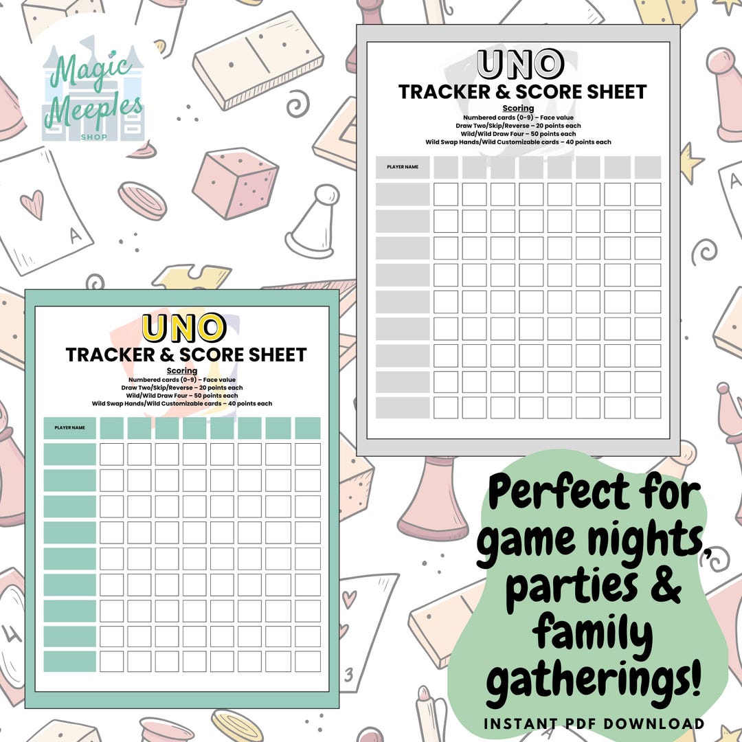 Printable UNO Card Game Scorecard Instant Download - Organize Game ...