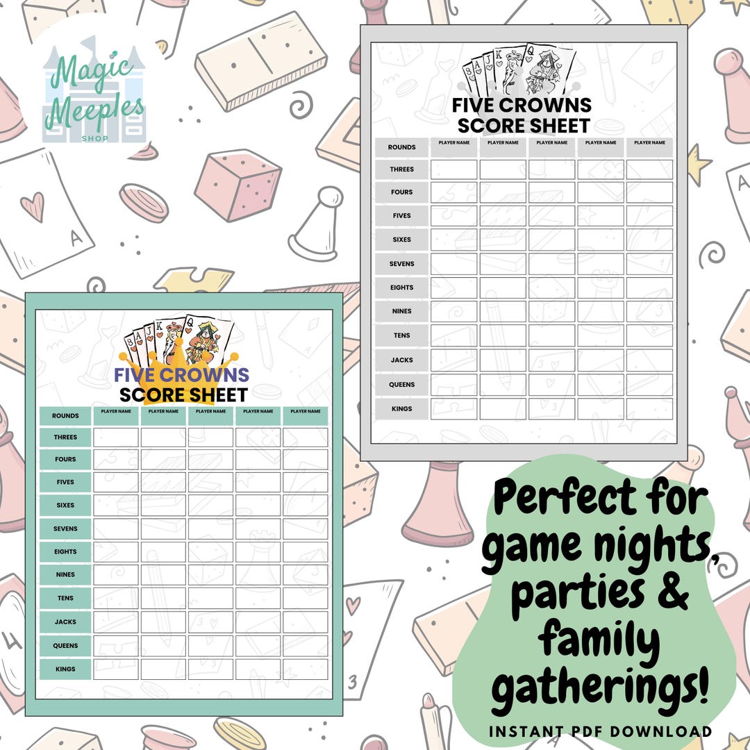 Five Crowns Card Game Scoresheet & Instructions Printable PDF Digital ...