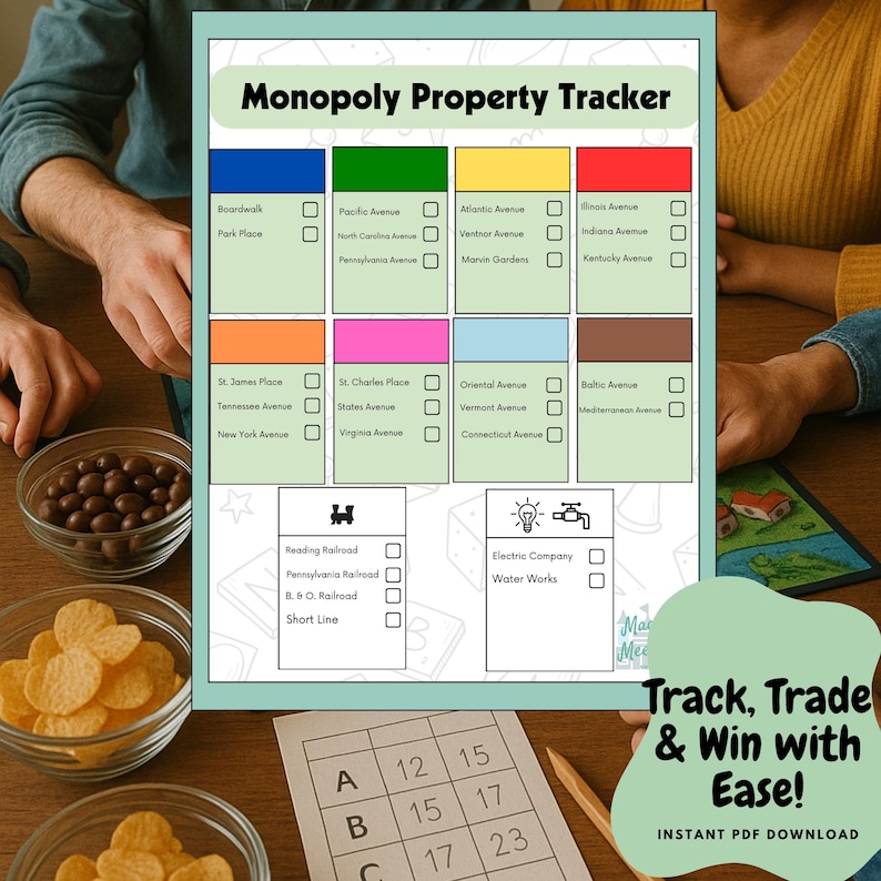 Monopoly Property Tracker & Guide Printable - Editable Canva Template ...