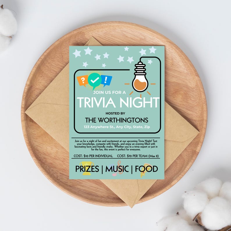 Digital Trivia Night Invitation: Editable Canva Template (instant ...