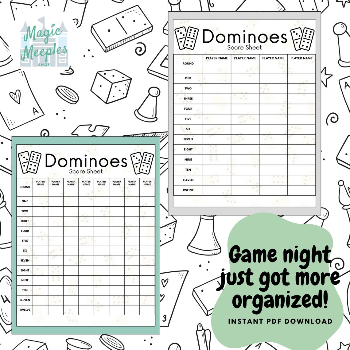 Printable Dominoes Score Sheet, Game Night Score Card With Instructions ...