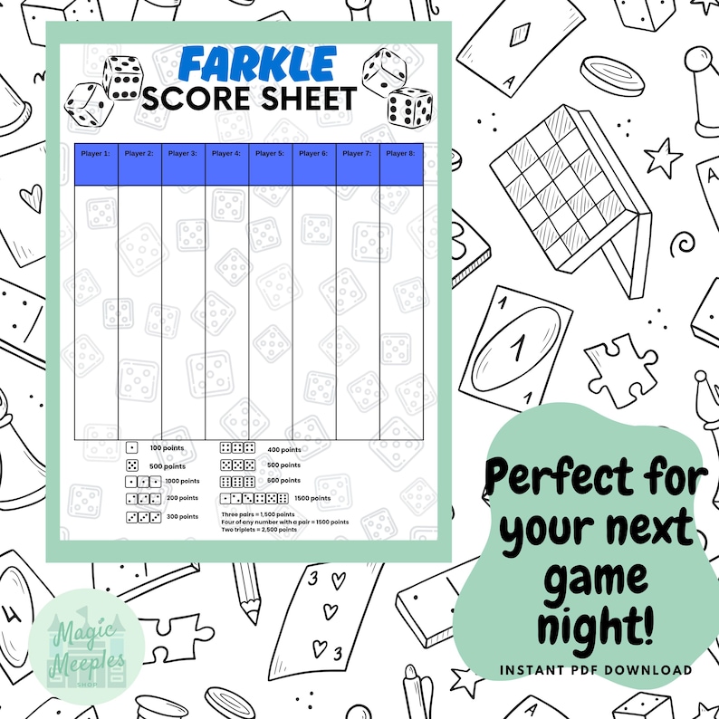 Printable Farkle Dice Game Score Sheet PDF, Perfect for Game Night ...