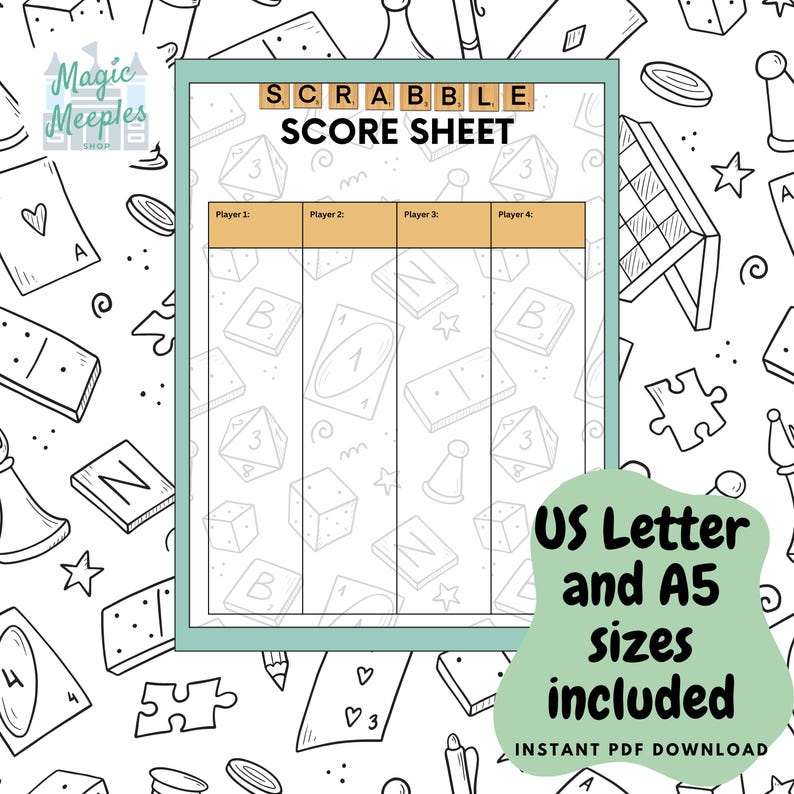 Scrabble Board Game Score Sheet | Instant Download PDF Printable ...