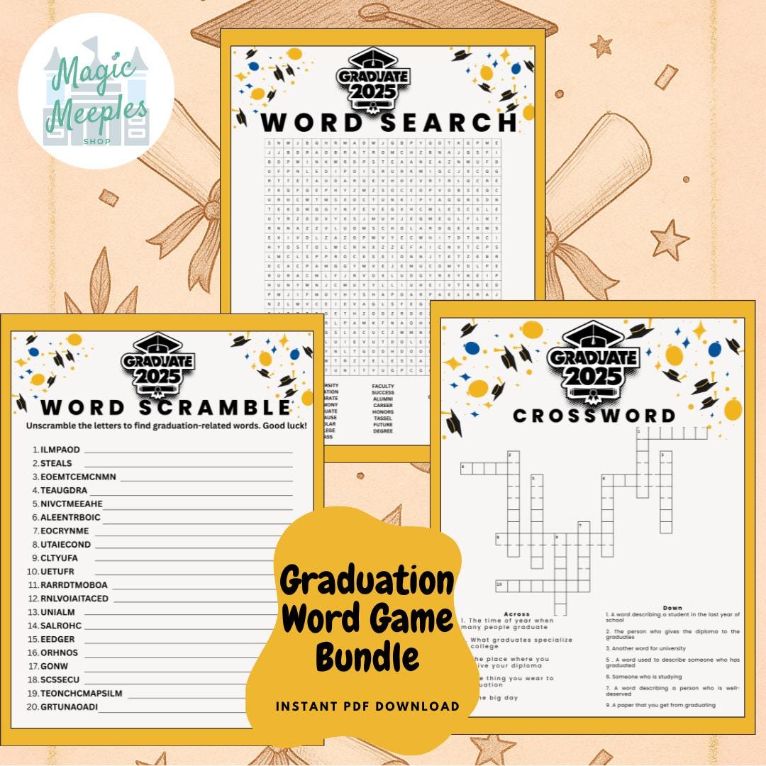 Graduation Party Games: Crossword, Word Search, Scramble (PDF Download ...