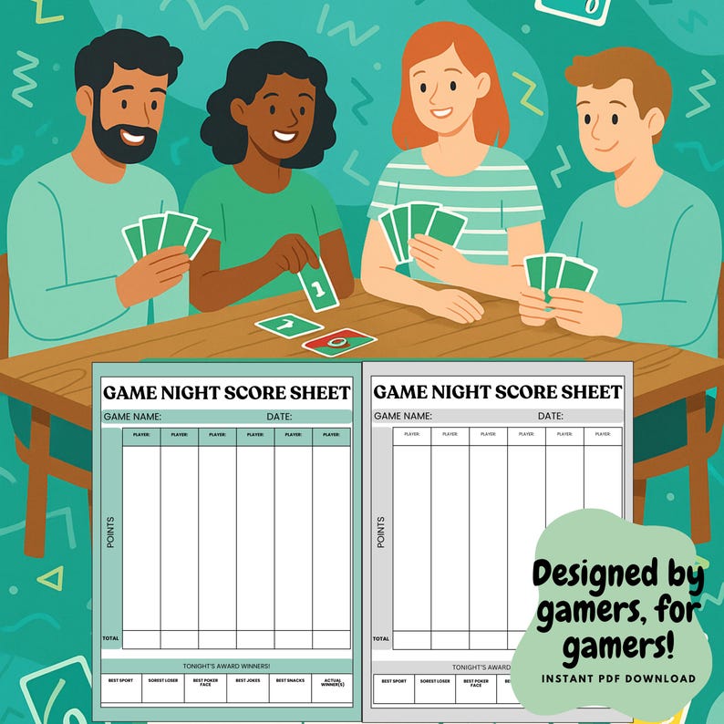 Printable Game Night Score Sheet PDF, Board & Card Games Score Tracker ...
