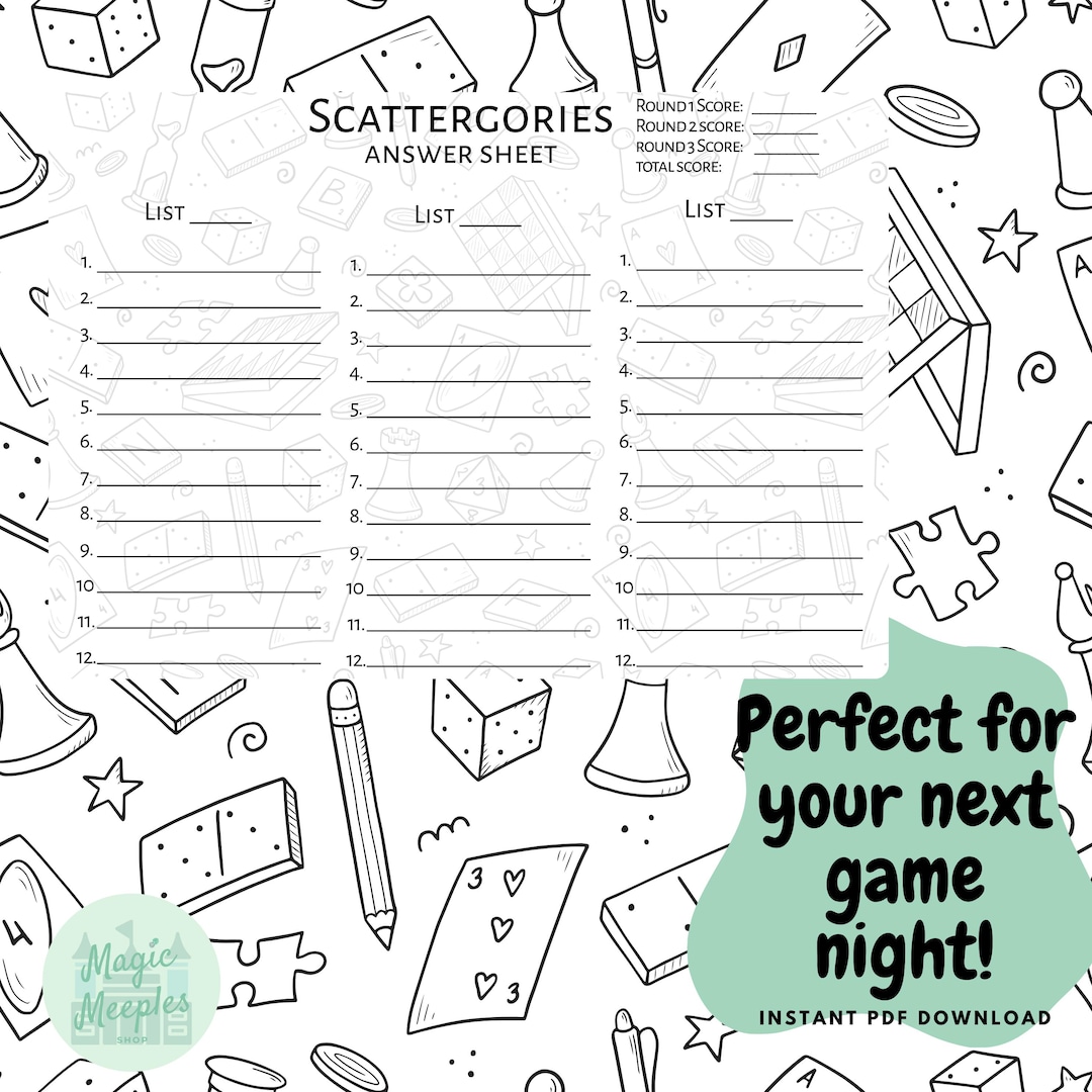 Scattergories Game Printable Answer Sheets, Extra Categories & How to ...