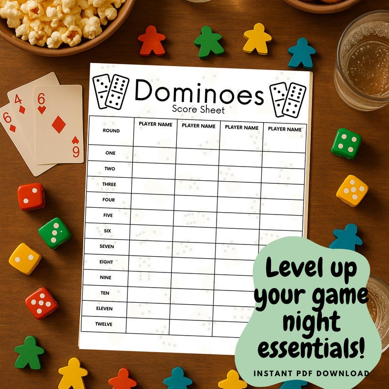Printable Dominoes Score Sheet, Game Night Score Card With Instructions ...