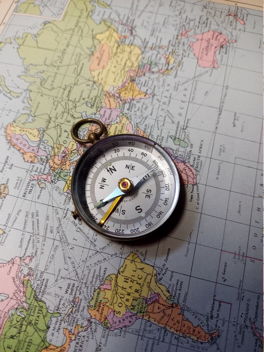 Vintage Brass German Compass With Fob - Etsy