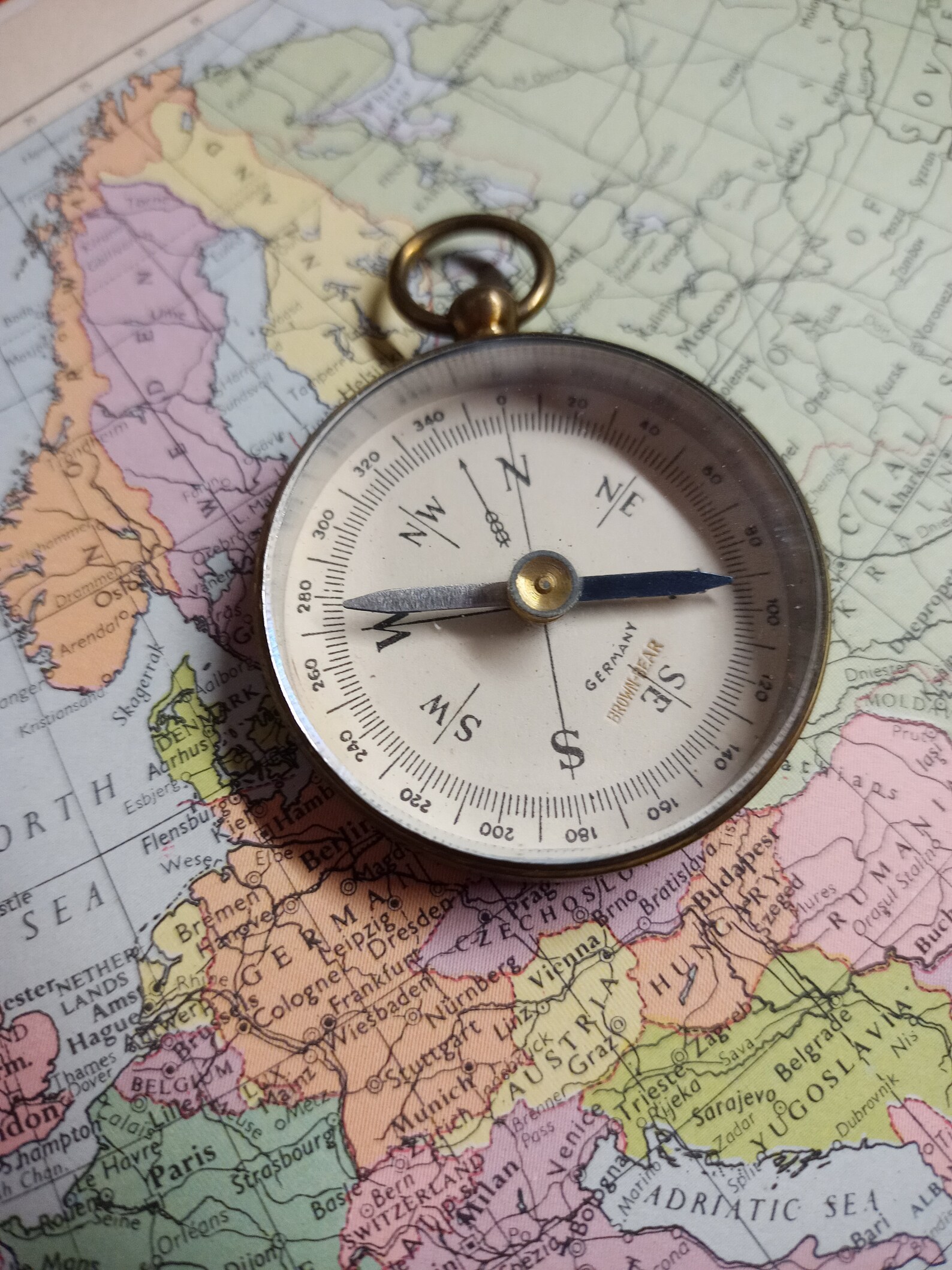 Vintage Brass German Compass with Fob | Etsy
