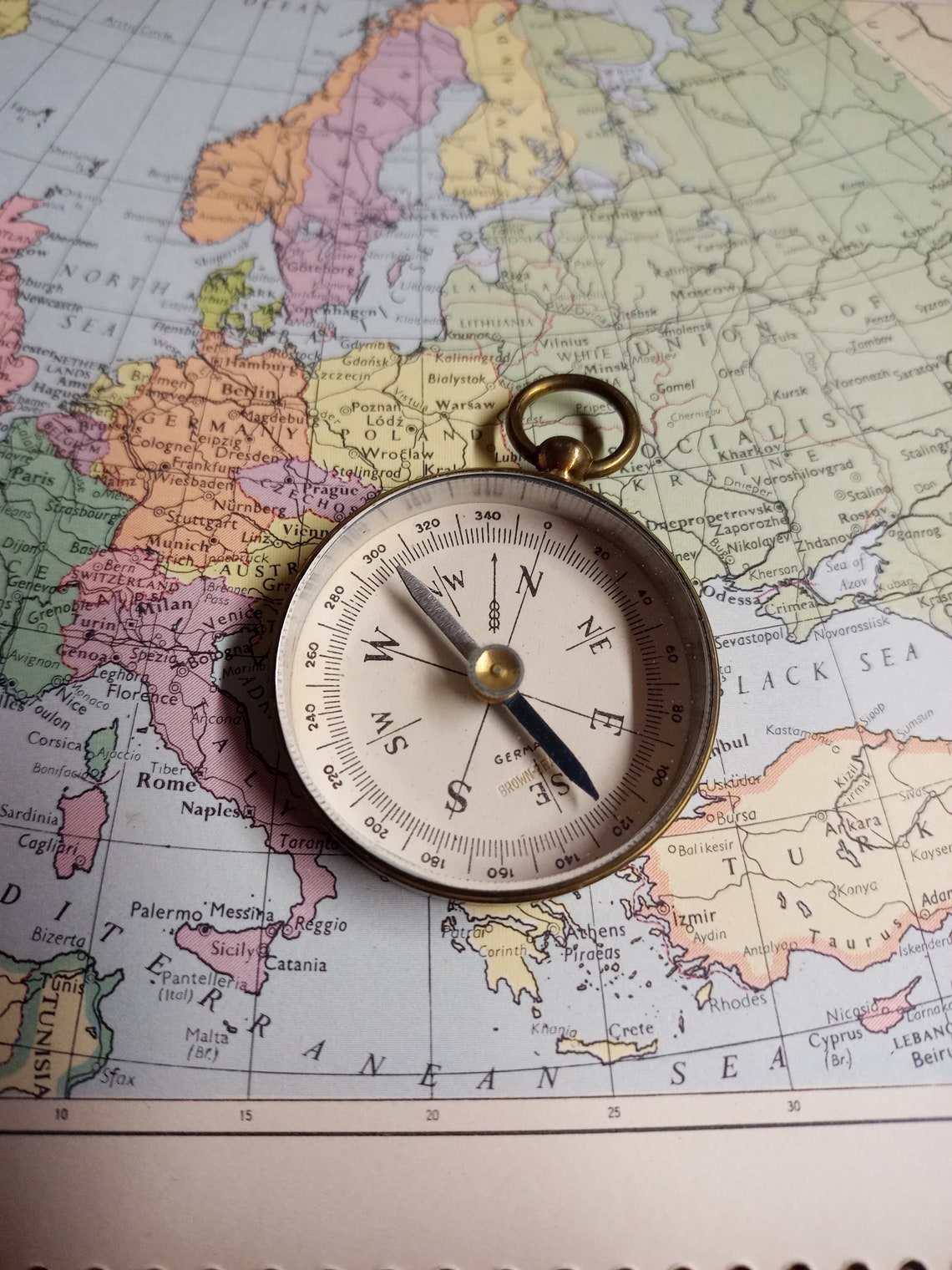 Vintage Brass German Compass with Fob | Etsy
