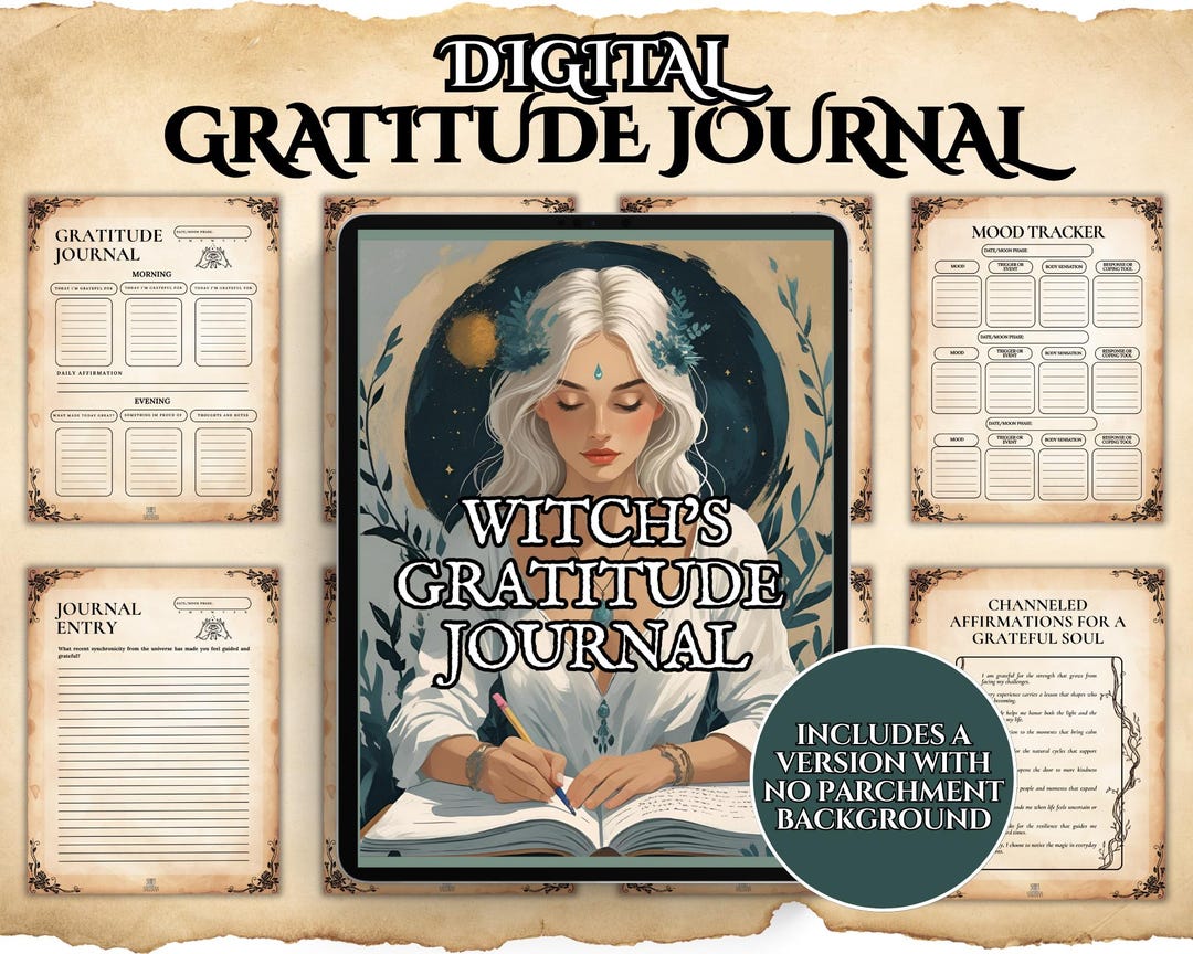 Witchy Gratitude Journal: Prompts, Affirmations, Mood Tracker (digital ...