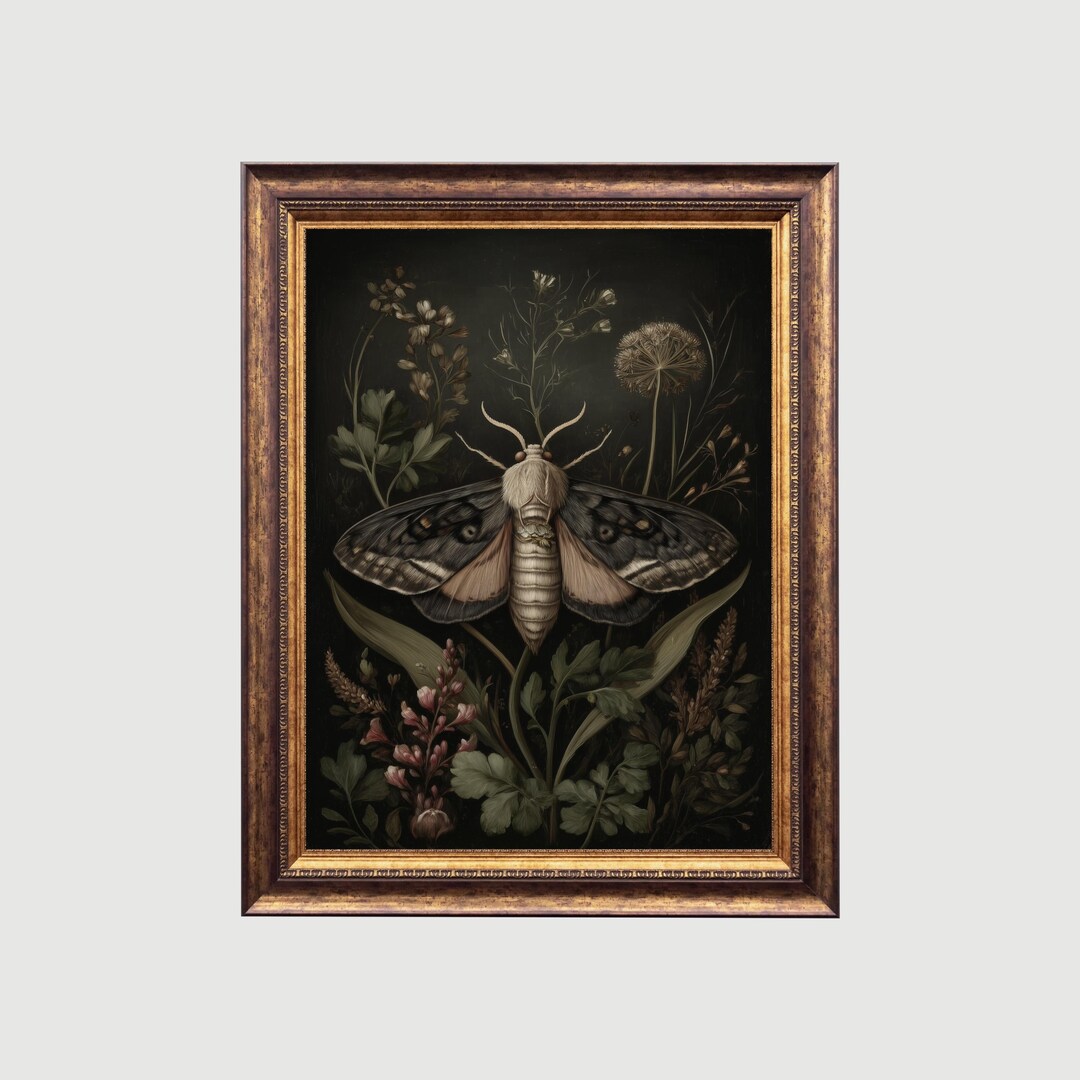 Botanical Moth Print: Gothic Vintage Insect Illustration (digital ...