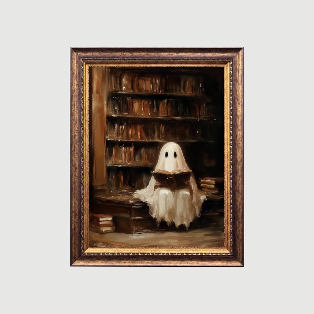 Ghost in Library Art Print: Spooky Bookish Halloween Decor (digital ...