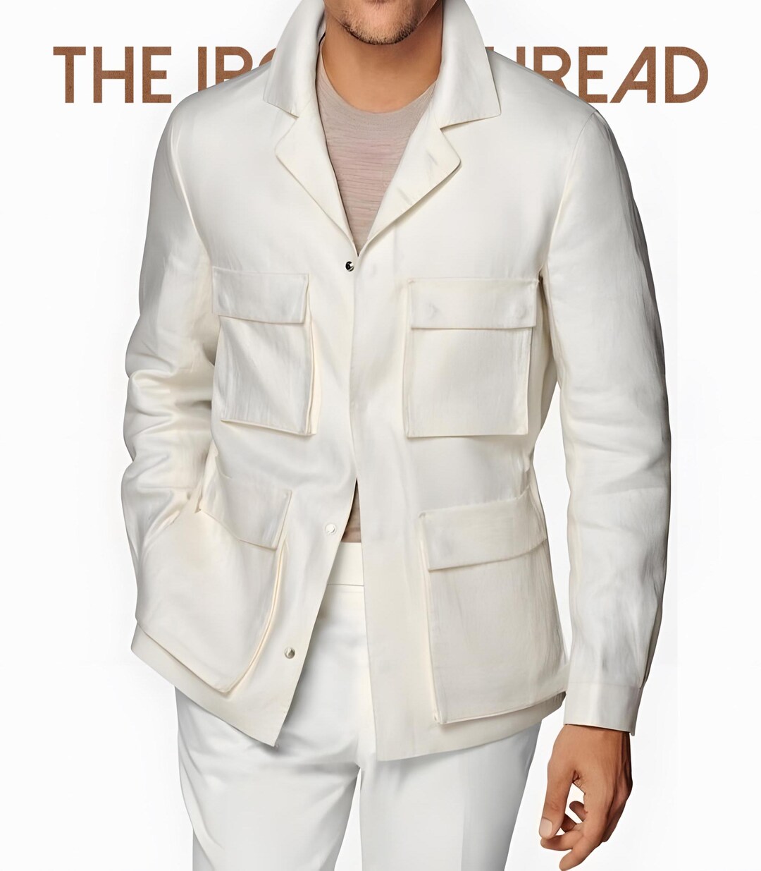 Men’s White Safari Jacket 4-pocket Utility Blazer Lightweight Summer ...