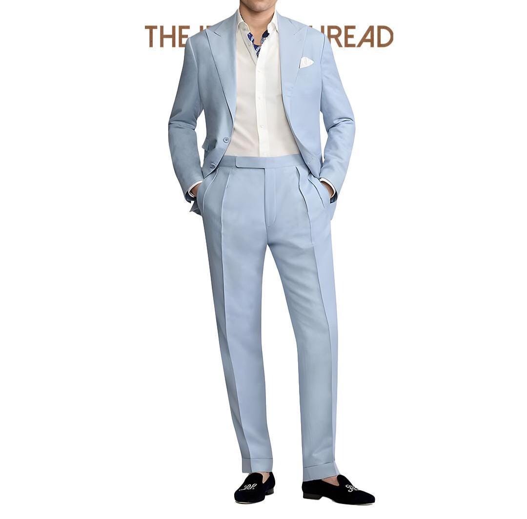Men's Baby Blue Suit: Modern Slim Fit, Peak Lapel - 2-button Formal ...
