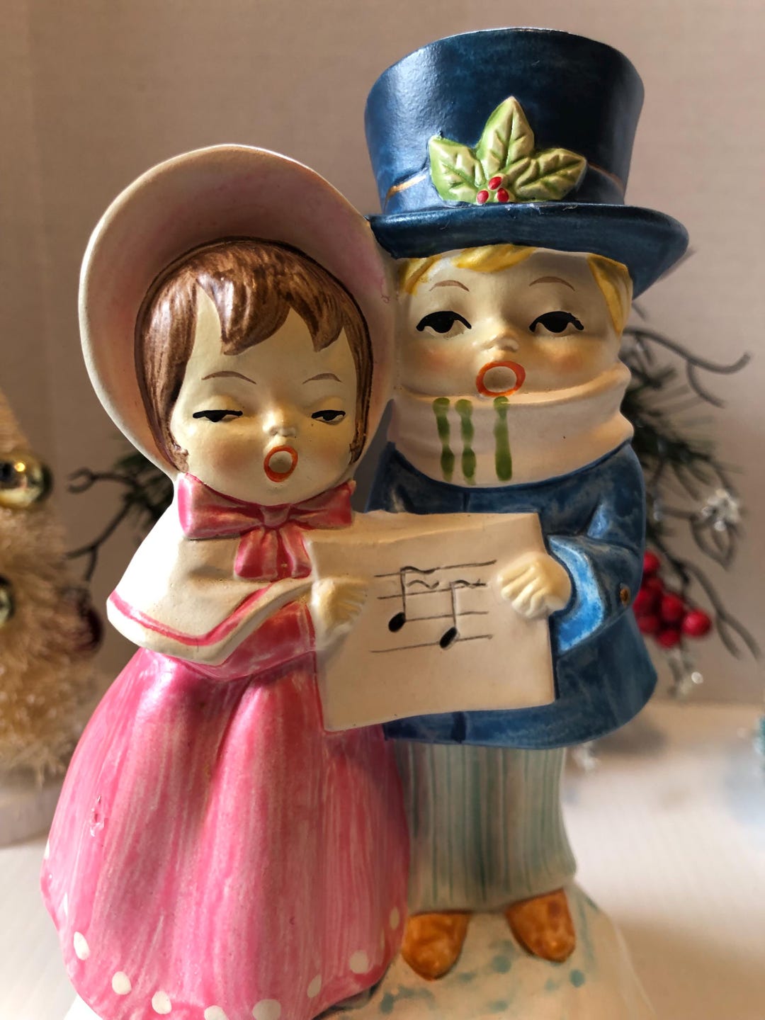 Vintage Christmas Musical Figurine Couple Song Noel 1960s Rotating ...