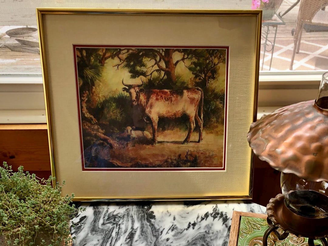 Vintage Art by Regina Stahl Briskey Farm Scene Cow Lamb Art - Etsy