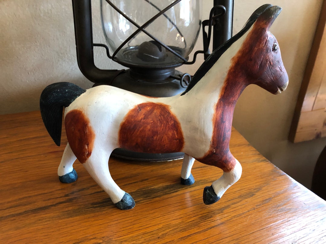 Folk Art Pinto Horse Hand Carved Wood - Etsy