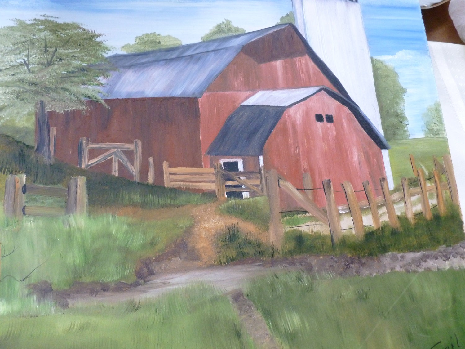 Vintage Folk Art Red Barn Farm Scene on Board - Etsy