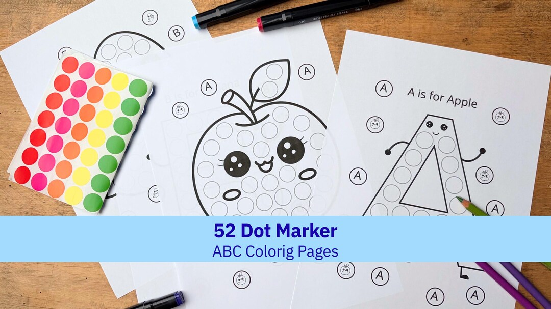 52 Dot Marker Printables, Food Themed Dot Sticker Coloring, A-Z ...