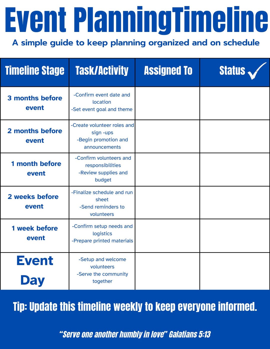Event Planning Timeline - Faith Based Template Digital File-church ...