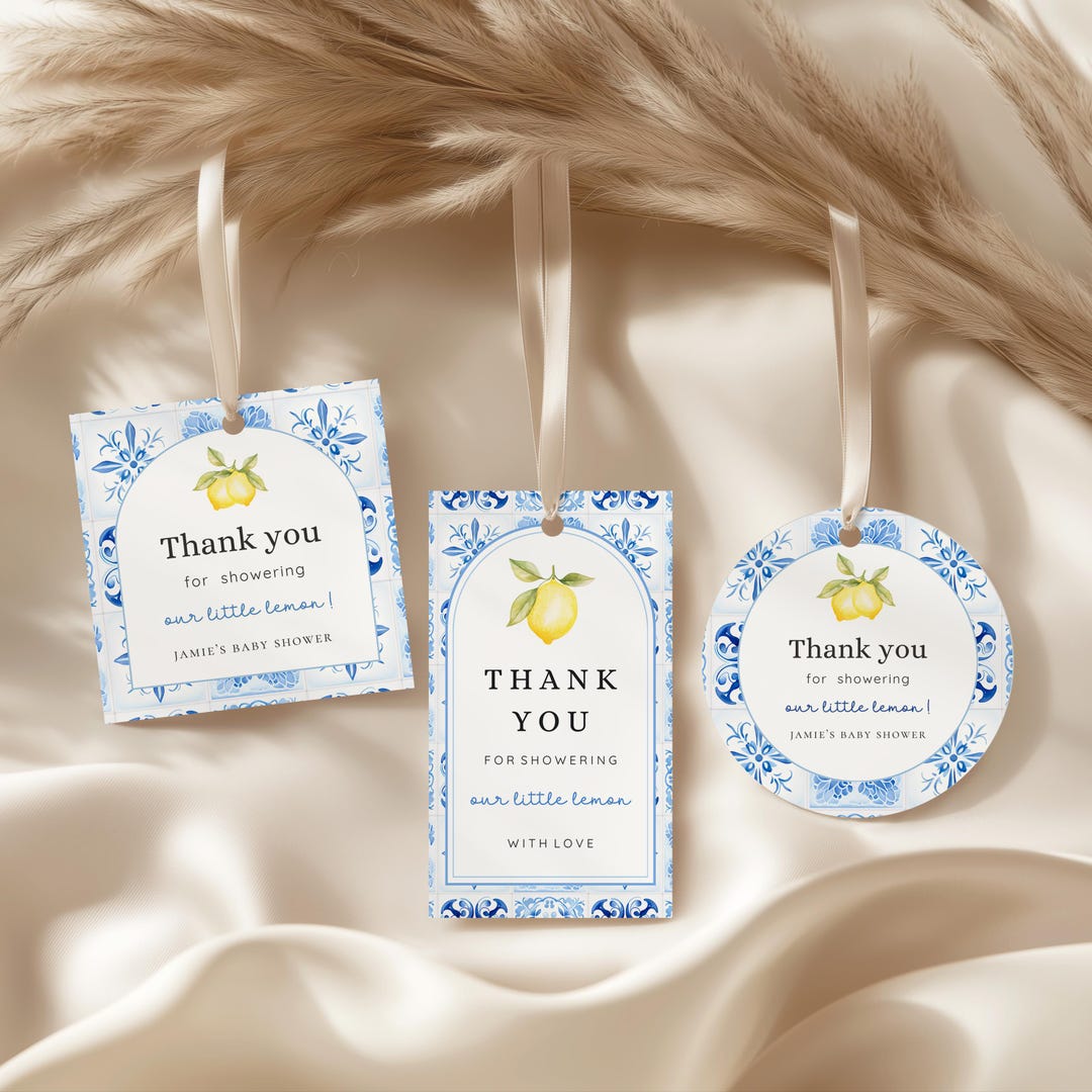 Lemon Baby Shower Favor Tags: Mediterranean Thank You (digital Download ...