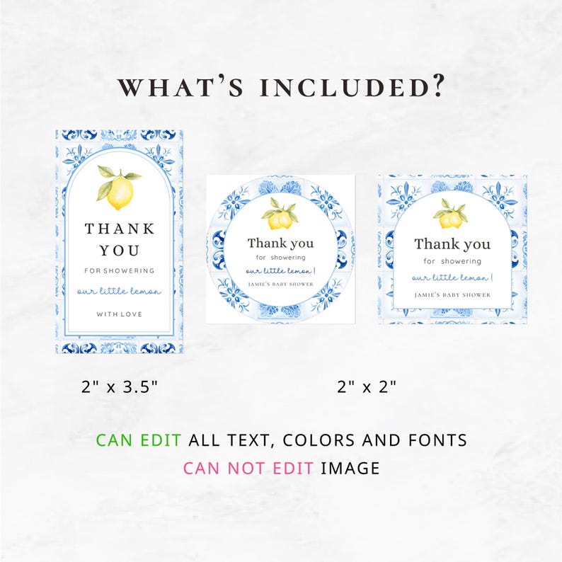 Lemon Baby Shower Favor Tags: Mediterranean Thank You (digital Download ...