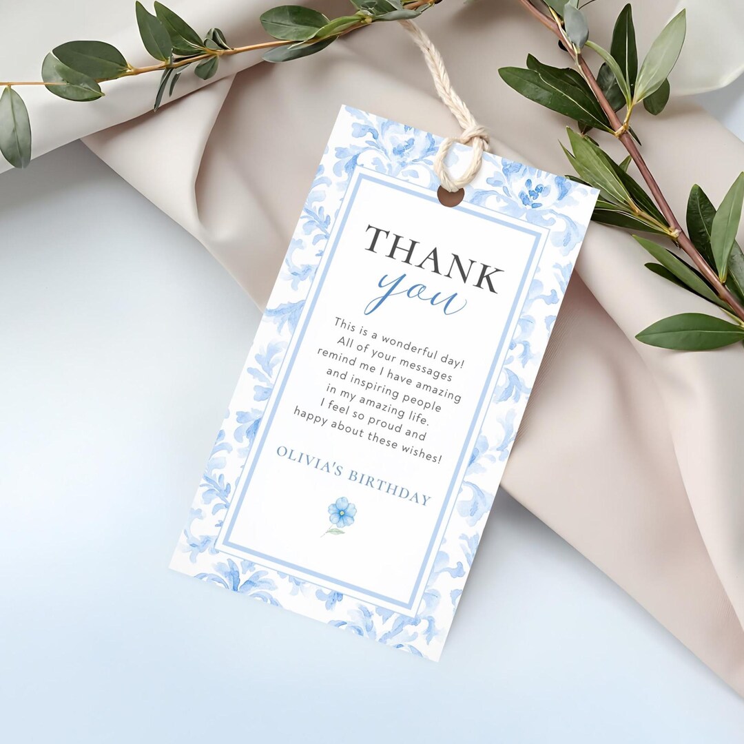 Blue Birthday Thank You Tags: Printable Party Favor, Editable in Canva ...