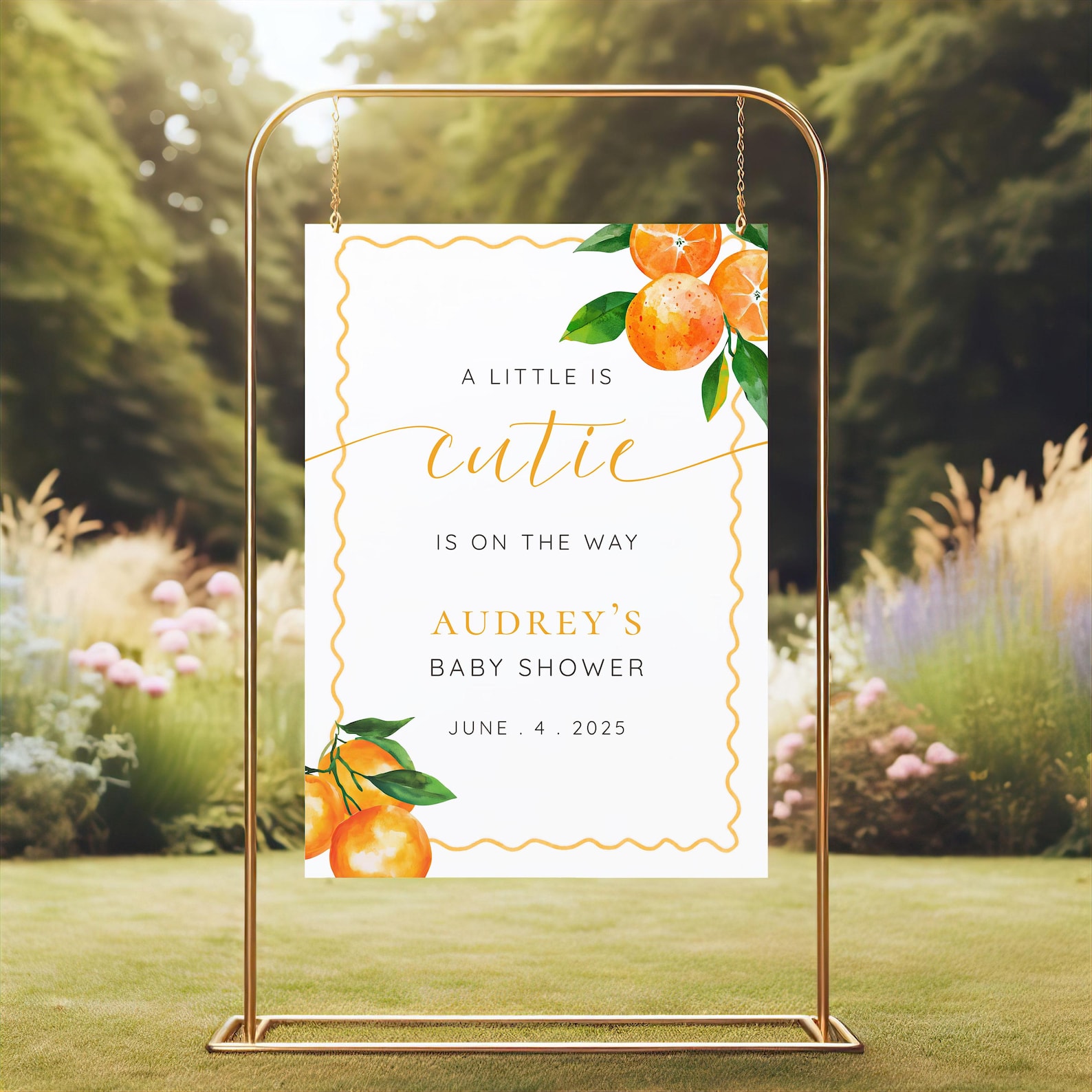 Little Cutie Baby Shower Sign, Orange Citrus Welcome Banner, Editable ...
