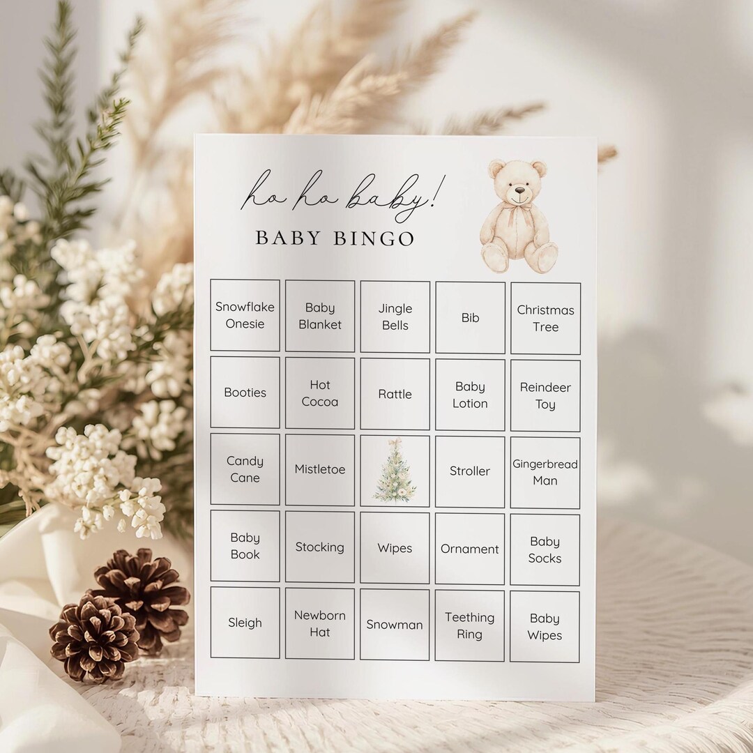 Christmas Baby Shower Bingo Template: Printable Cards (5"x7", Digital ...